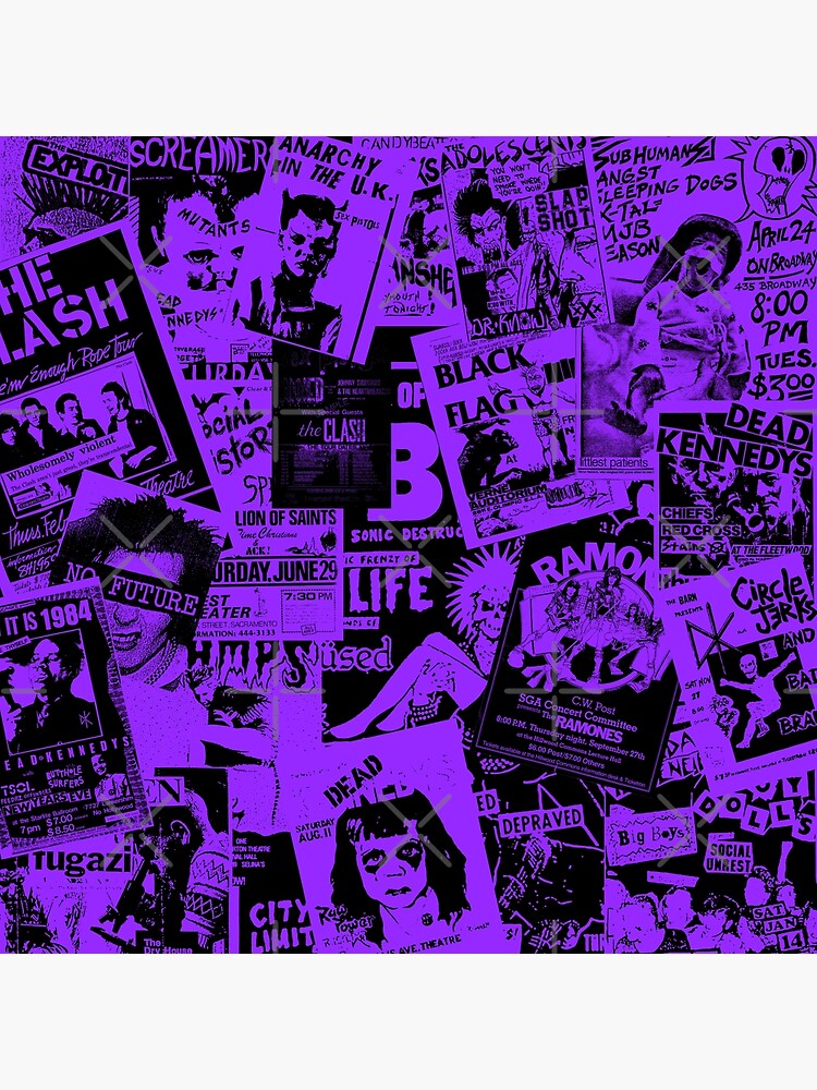 "Punk Rock Bands Flyers Collage Purple" Poster for Sale by Ikaroots ...