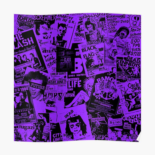 "Punk Rock Bands Flyers Collage Purple" Poster for Sale by Ikaroots ...