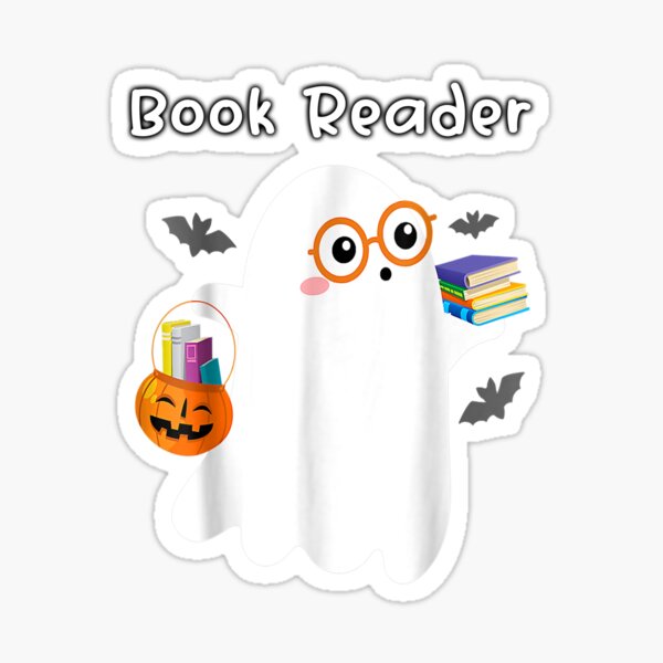 "Booooks! Ghost Reading Books Halloween" Sticker for Sale by SamDZSam ...