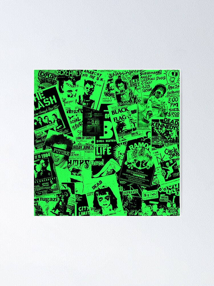 "Punk Rock Bands Flyers Collage Neon Green" Poster for Sale by Ikaroots ...