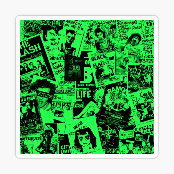 "Punk Rock Bands Flyers Collage Neon Green" Sticker for Sale by ...