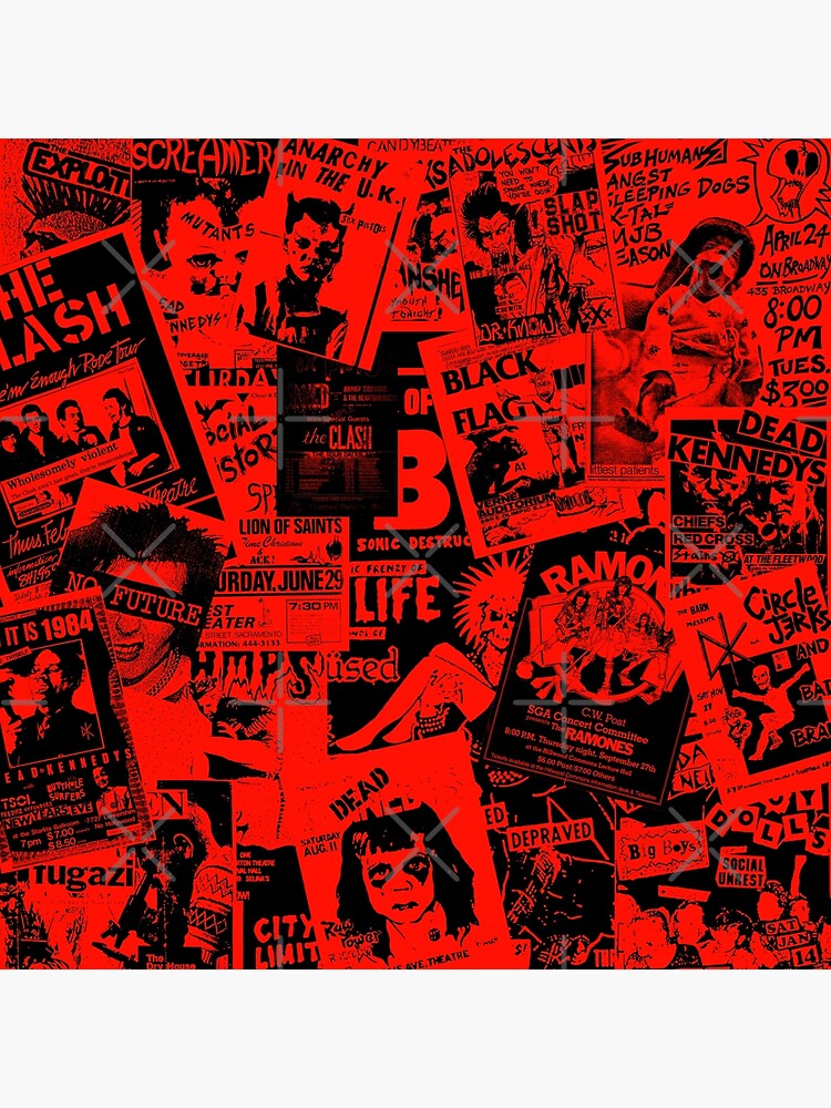 "Punk Rock Bands Flyers Collage Black and Red" Poster for Sale by ...