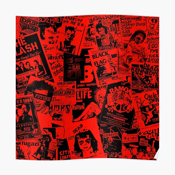 "Punk Rock Bands Flyers Collage Black and Red" Poster for Sale by ...