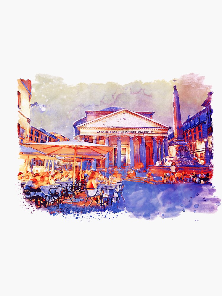 "The Pantheon Rome Watercolor Streetscape" Sticker for Sale by ...