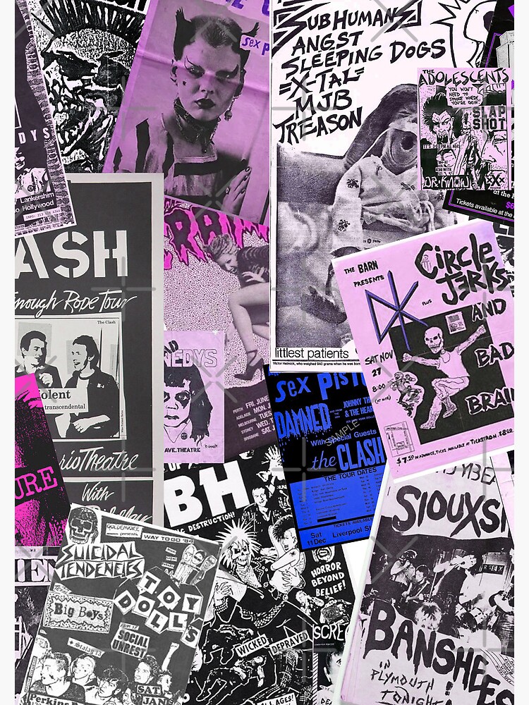 "Punk Rock Bands Flyers Collage Aesthetic Punk Colors" Spiral Notebook ...