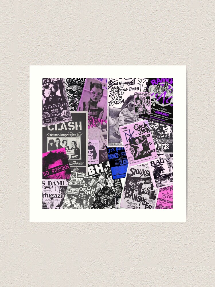 "Punk Rock Bands Flyers Collage Aesthetic Punk Colors" Art Print for ...