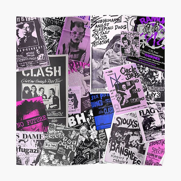 "Punk Rock Bands Flyers Collage Aesthetic Punk Colors" Poster for Sale ...