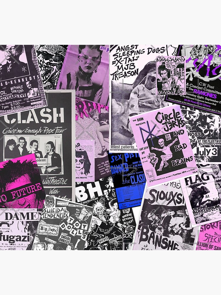 "Punk Rock Bands Flyers Collage Aesthetic Punk Colors" Socks for Sale ...