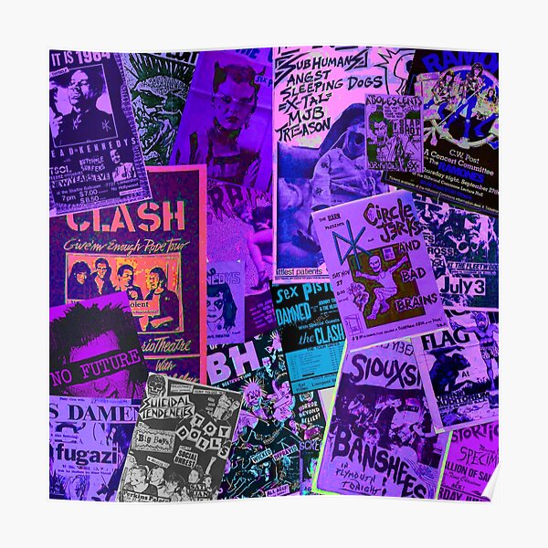 "Punk Rock Bands Flyers Collage Vaporwave Aesthetic Punk Colors" Poster ...