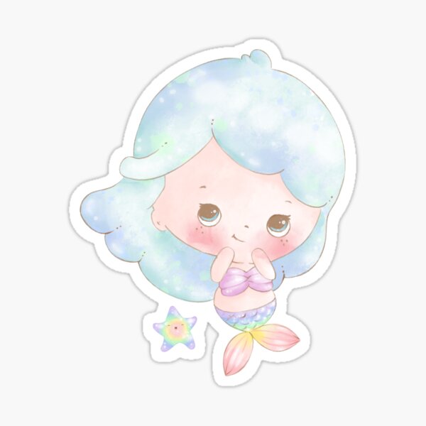 "Watercolor Illustration of a Cute Rainbow Mermaid with sparkling Hair ...