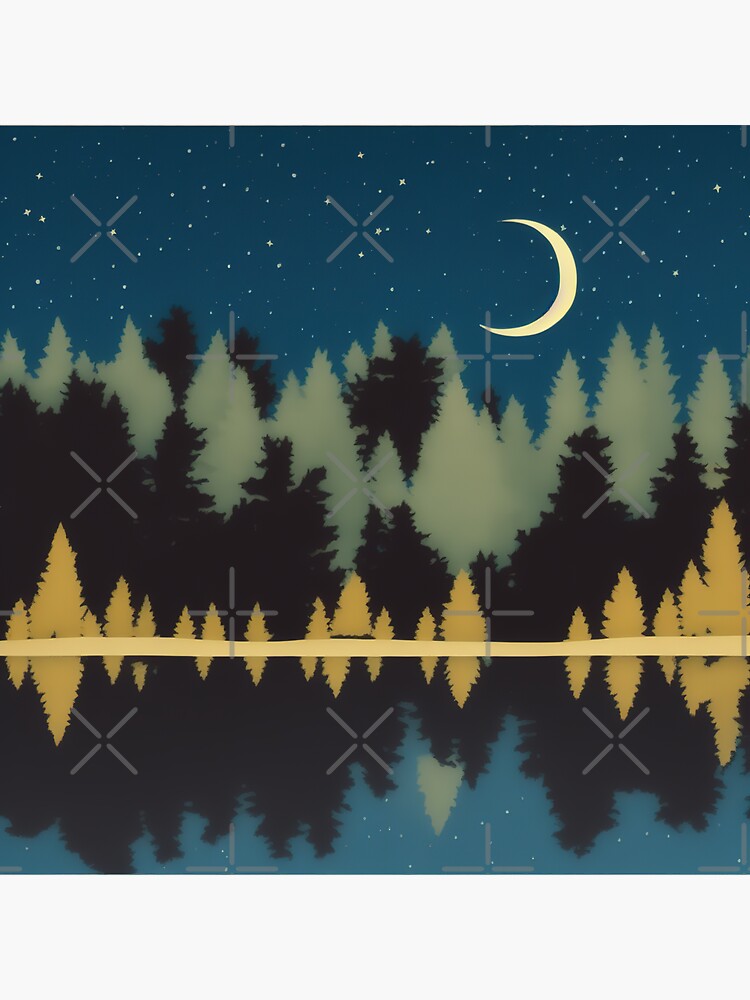 "Forest Moon and Stars Reflections Artwork" Sticker for Sale by bighugs ...