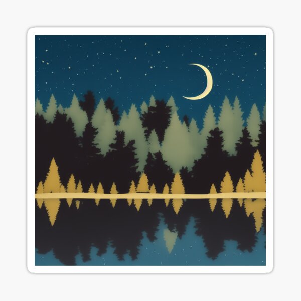 "Forest Moon and Stars Reflections Artwork" Sticker for Sale by bighugs ...