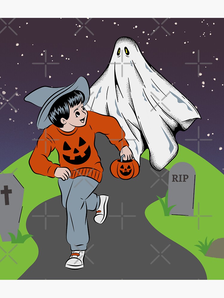 "Kid Getting Chased by A Ghost Halloween Design" Sticker for Sale by ...