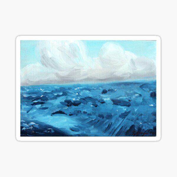 "Ocean Waves, clouds, stormy weather, seascape painting" Sticker for ...