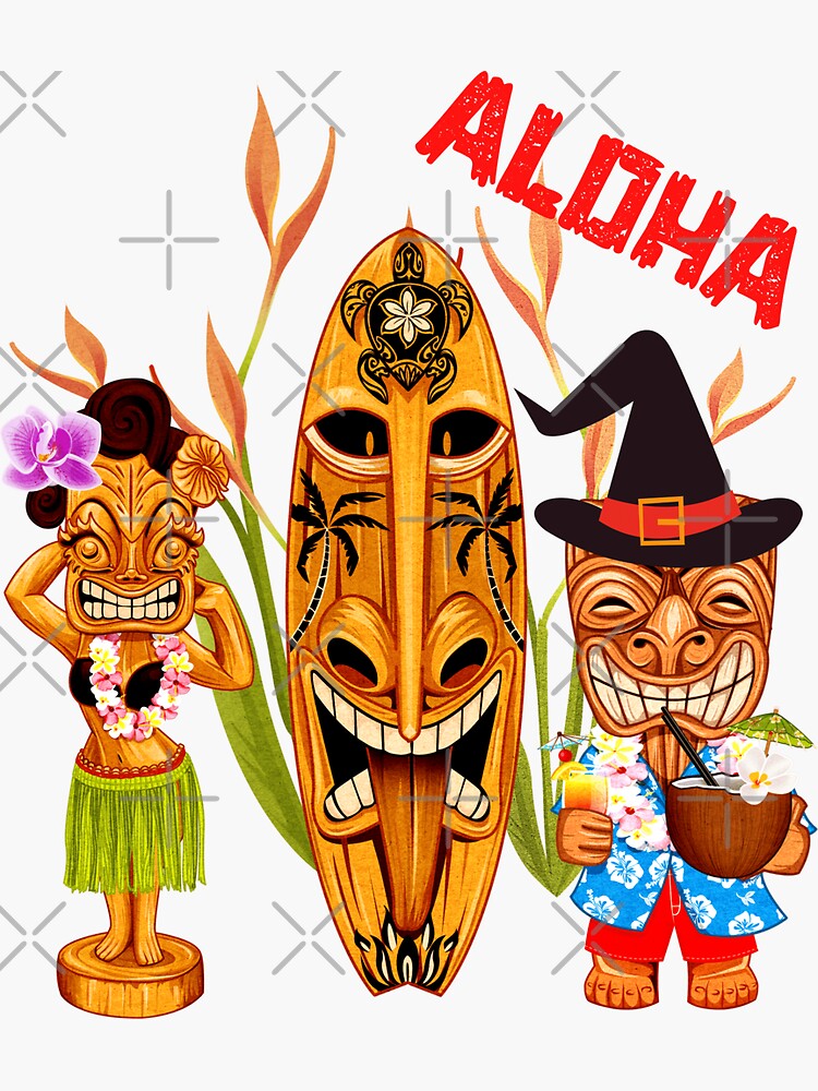 "Vintage Tiki Hula Luau Hawaiian Tropical" Sticker for Sale by joseech ...