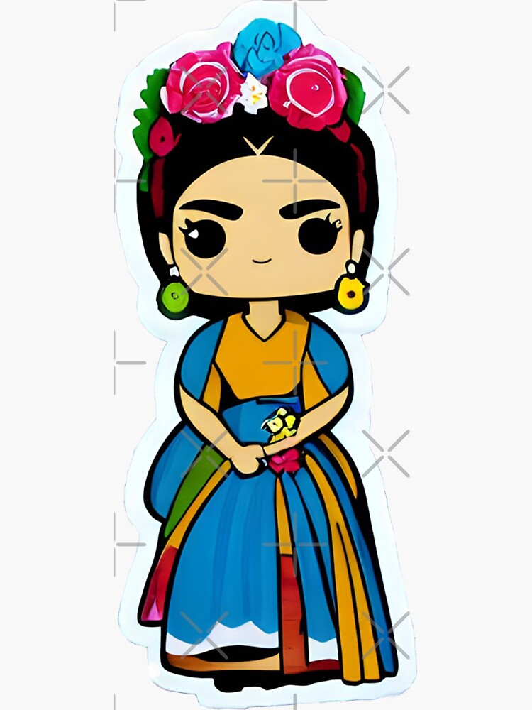 "Frida Kahlo with Kawaii Roses" Sticker for Sale by GOLDENLIONPERU ...