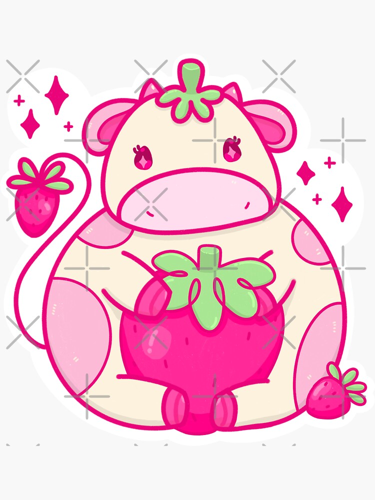 "Pink Strawberry Cow" Sticker for Sale by bylittlemocha | Redbubble