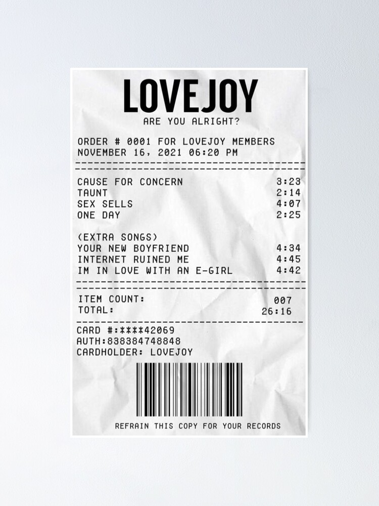 "lovejoy concert receipt" Poster for Sale by merledickison | Redbubble