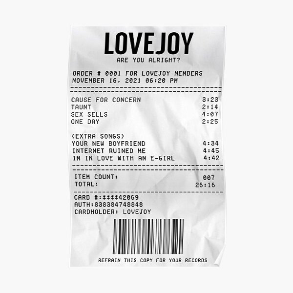 "lovejoy concert receipt" Poster for Sale by merledickison | Redbubble