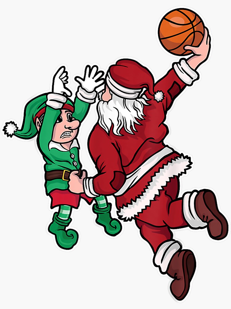 "Funny Christmas Basketball Player Santa Claus Dunk Xmas" Sticker for ...