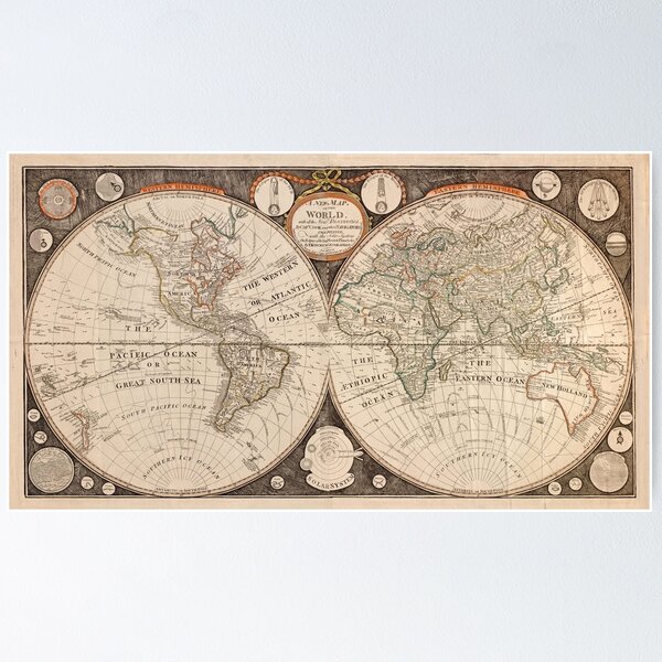 "Antique New Map of The World 1799" Poster for Sale by Glimmersmith ...