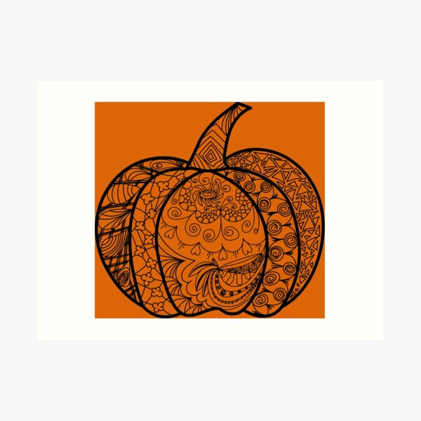"Line drawing of Halloween zentangle pumpkins Fall Thanksgiving" Art ...
