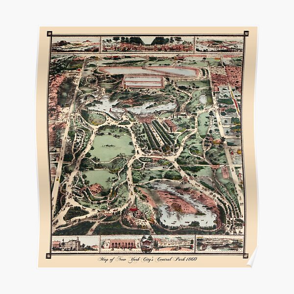 "Map Of Central Park, New York 1869" Poster by Glimmersmith | Redbubble