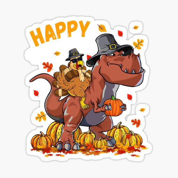 "Happy Thanksgiving Turkey Riding TRex Dinosaur Pumpkin Patch Teen Kid ...