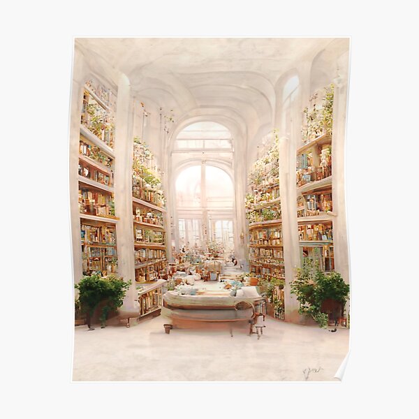 "Light Coloured Classic Library with Plants" Poster for Sale by Sahar ...