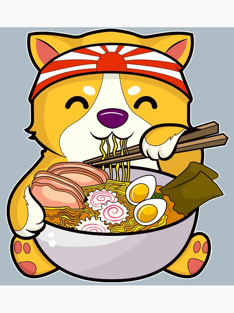 "Kawaii Dog Ramen Bowl Funny Anime Noodles Puppy" Poster for Sale by ...