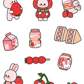 "Cute Strawberry Bunny Sticker Sheet" Sticker for Sale by satchisatchi ...