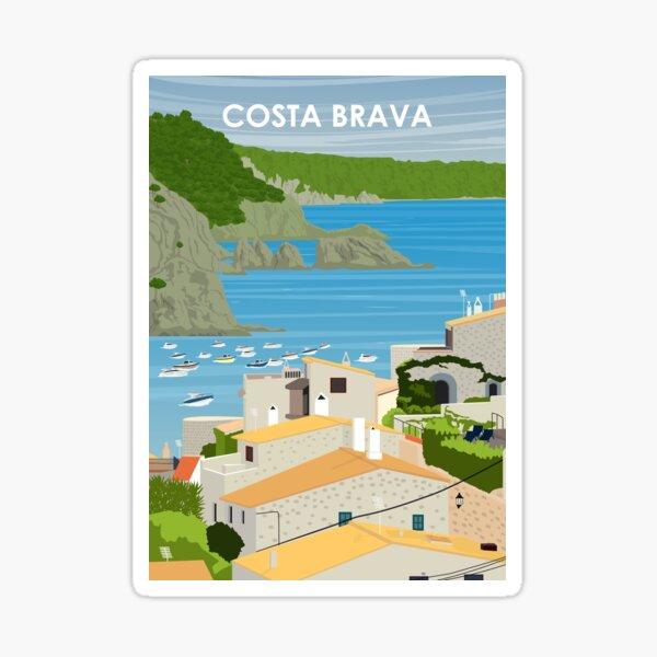 "Costa Brava Spain Vintage Minimal Retro Travel Poster" Sticker for ...