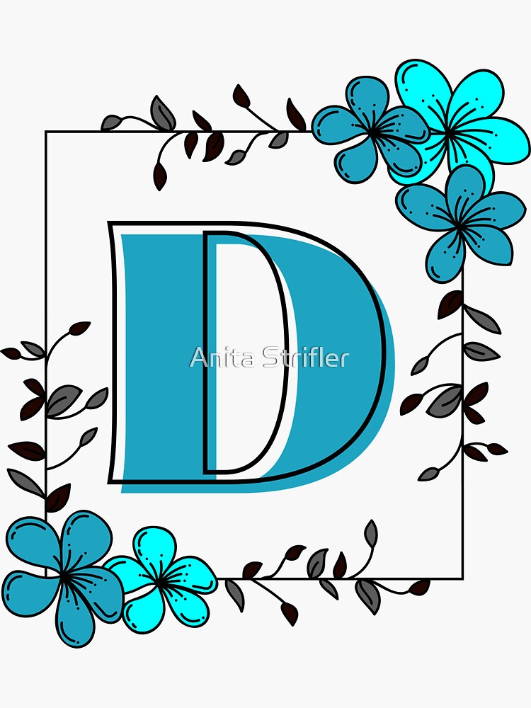 "Blue Monogram D with Blue Floral Frame" Sticker for Sale by ...