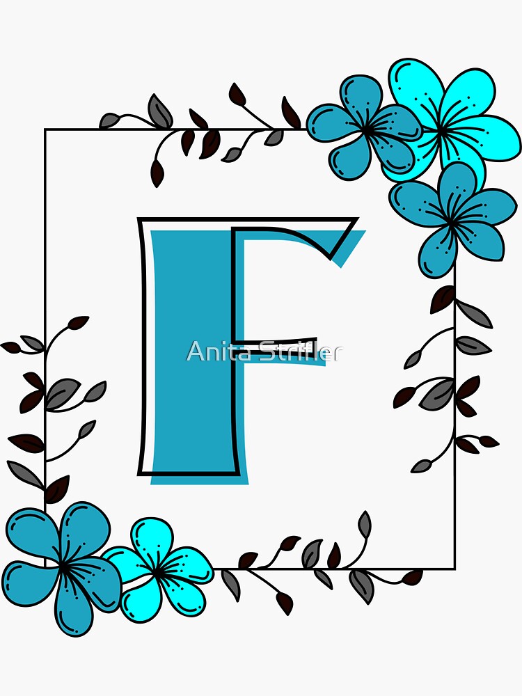 "Blue Monogram F with Blue Floral Frame" Sticker for Sale by ...