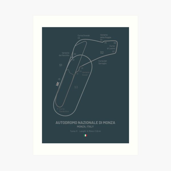 "Monza Circuit map with the old track, ITALY" Art Print for Sale by ...