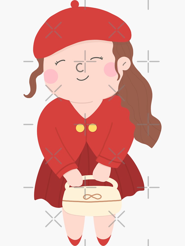 Pegatina «Niña con dibujos animados de ropa roja» de Jinmy-tt | Redbubble