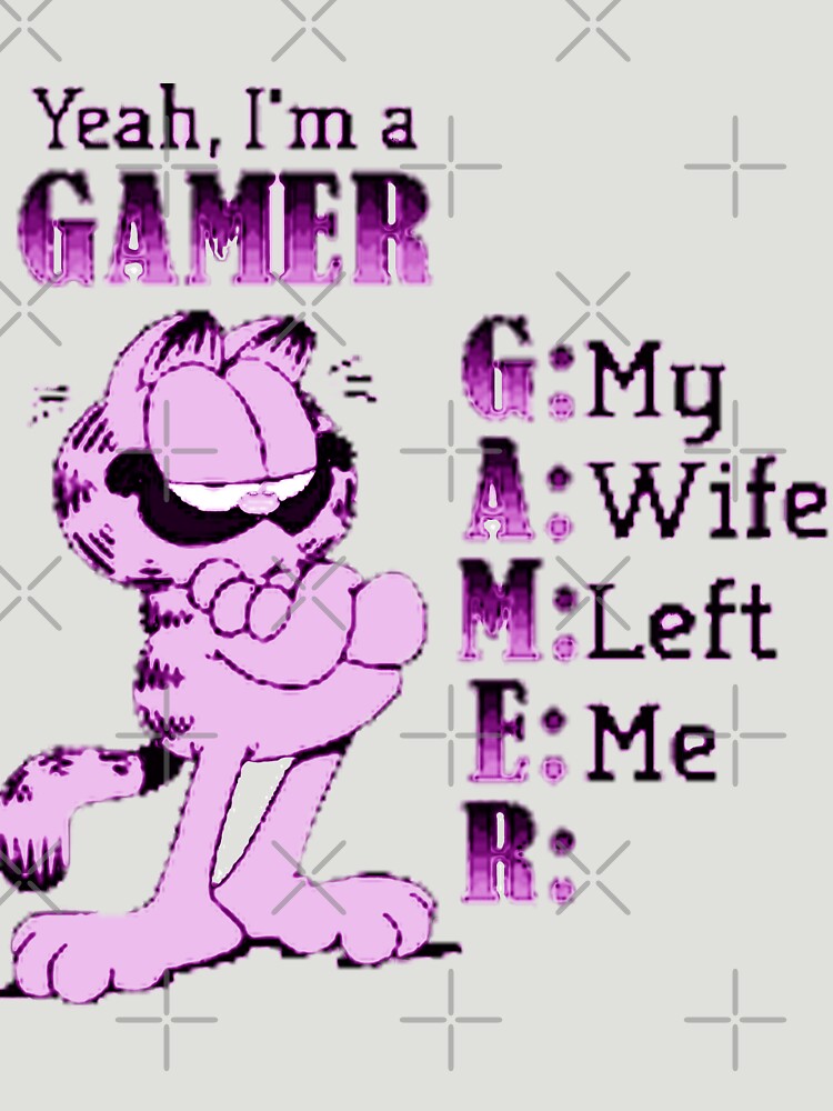 "Garfield Yeah I'm A Gamer My Wife Left Me Video Games" T-shirt for ...