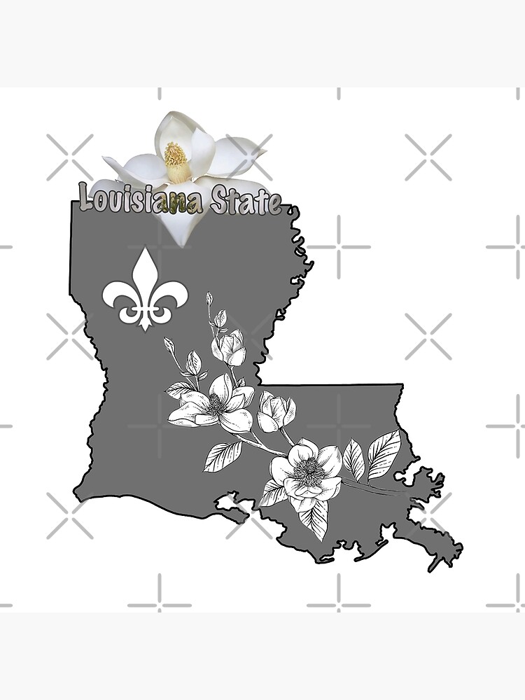 "Louisiana Map State flower Magnolia fleur de lis " Poster for Sale by ...