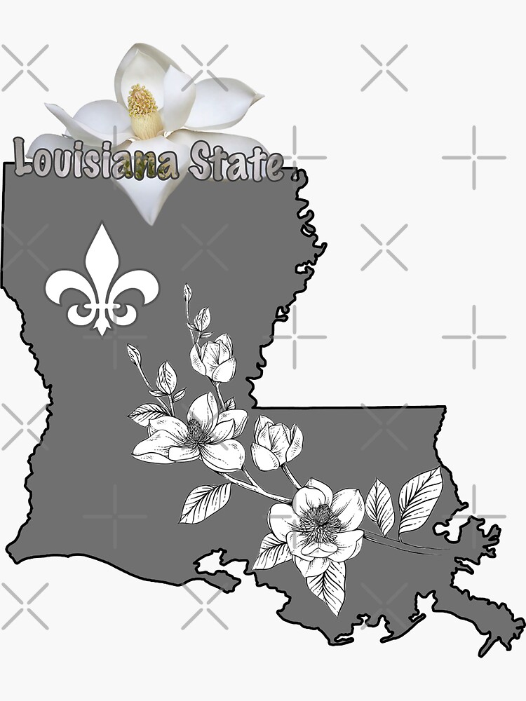 "Louisiana Map State flower Magnolia fleur de lis " Sticker for Sale by ...