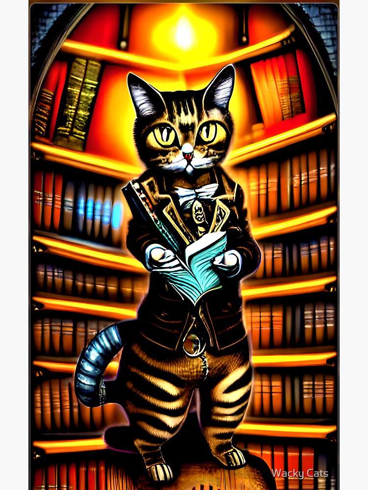 "Victorian Cat Librarian in library - ai cat design" Sticker for Sale ...