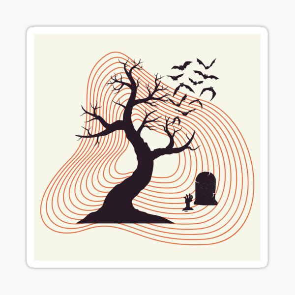 "Creepy Cemetery Halloween Abstract Geometric in Black White and Orange ...