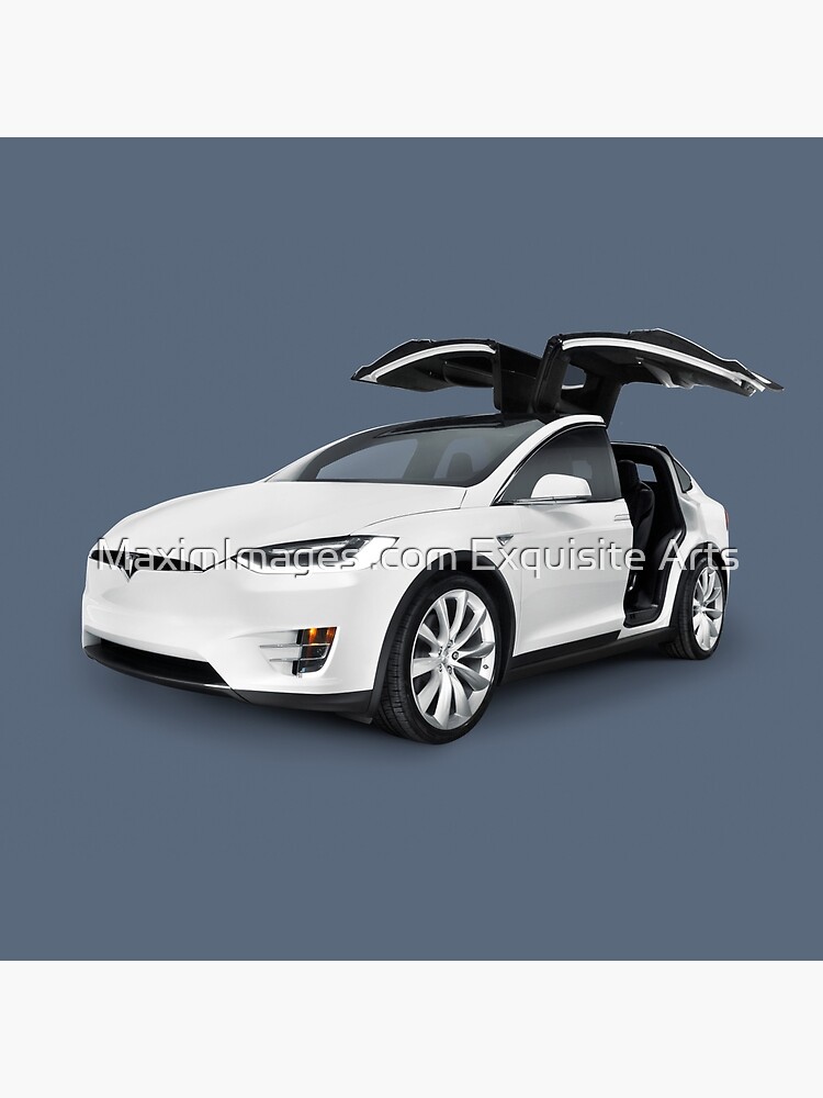 White 2017 Tesla Model X luxury SUV electric car with open falcon wing doors art photo print Art Board Print