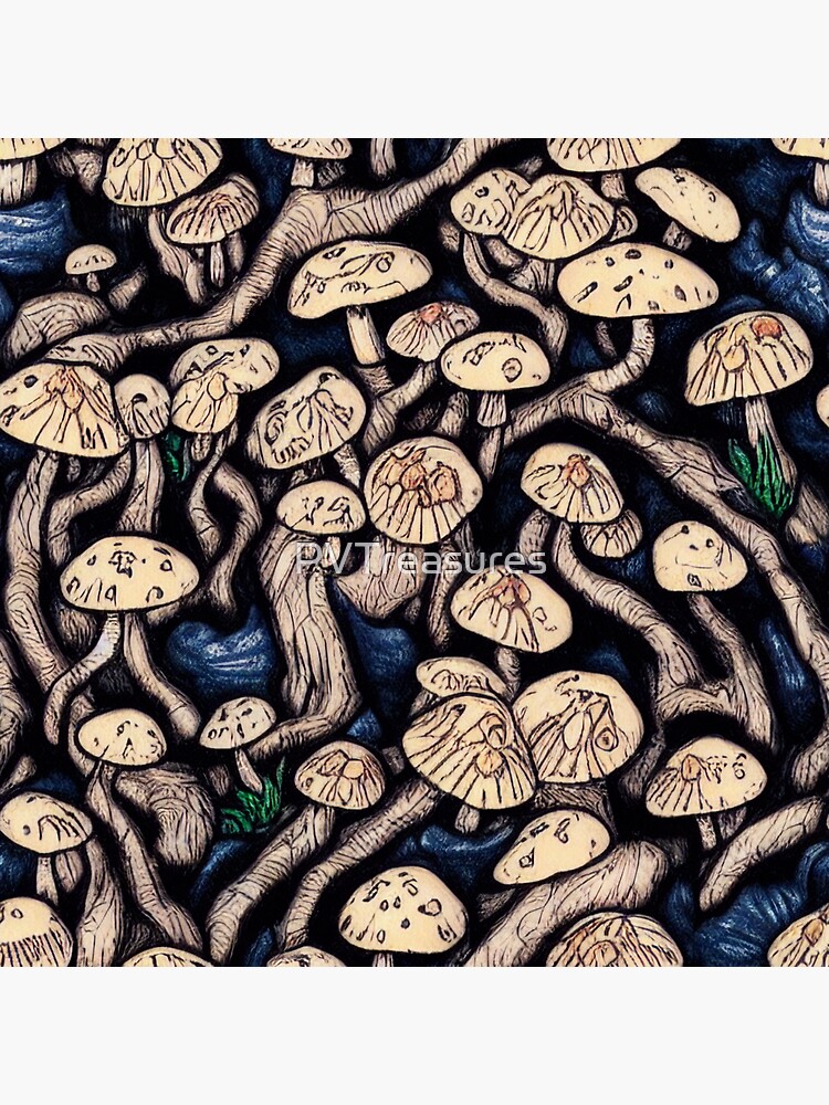 "Brown Toadstools with Blue Accents Stems - Repeating Pattern 1960s ...