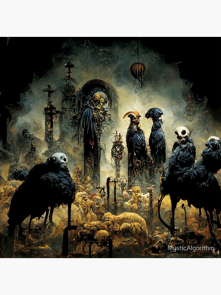 "A Raven's Den, Humanoid Raven Ritual Site Fantasy Creature" Sticker ...