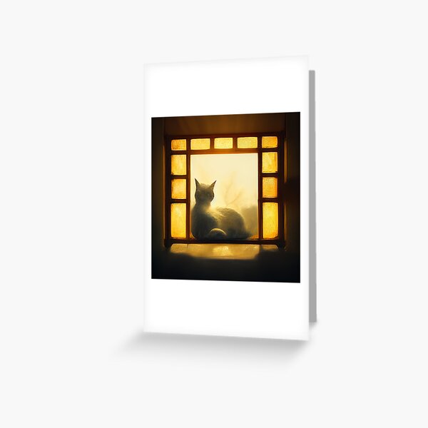 "Japanese Art Cat Window Light Anime Style" Greeting Card for Sale by ...