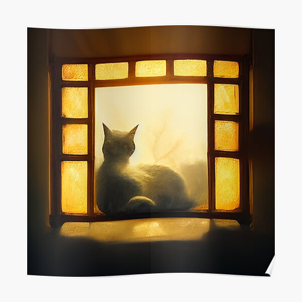 "Japanese Art Cat Window Light Anime Style" Poster for Sale by ...