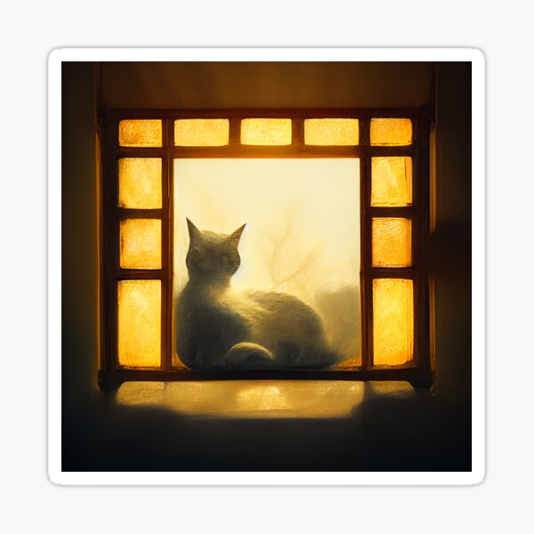 "Japanese Art Cat Window Light Anime Style" Sticker for Sale by ...