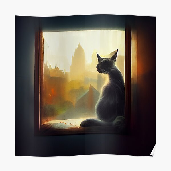 "Japanese Art Cat Window Light Anime Style Minimal" Poster for Sale by ...