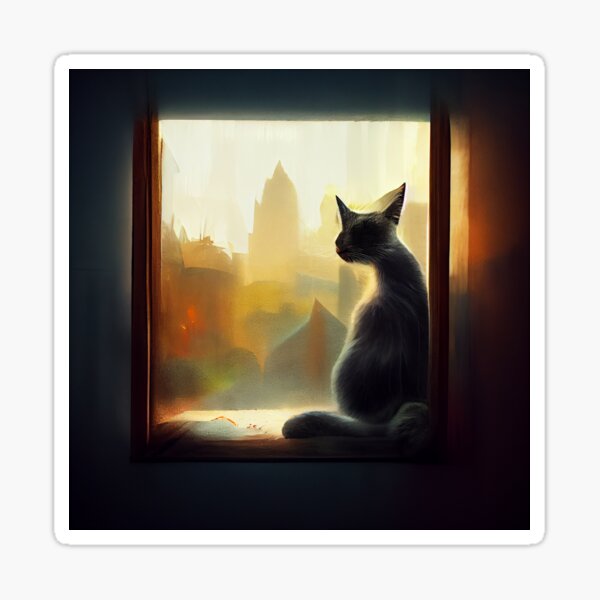 "Japanese Art Cat Window Light Anime Style Minimal" Sticker for Sale by ...