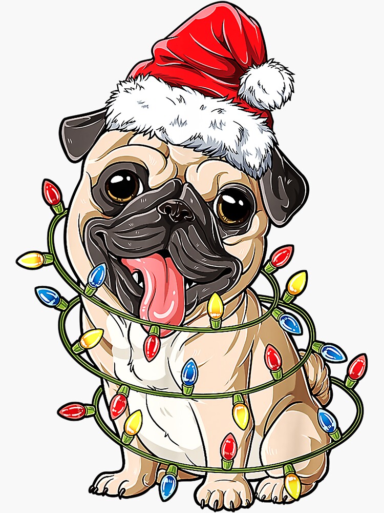 "pug wearing santa hat,xmas pug,the christmas pug" Sticker for Sale by ...